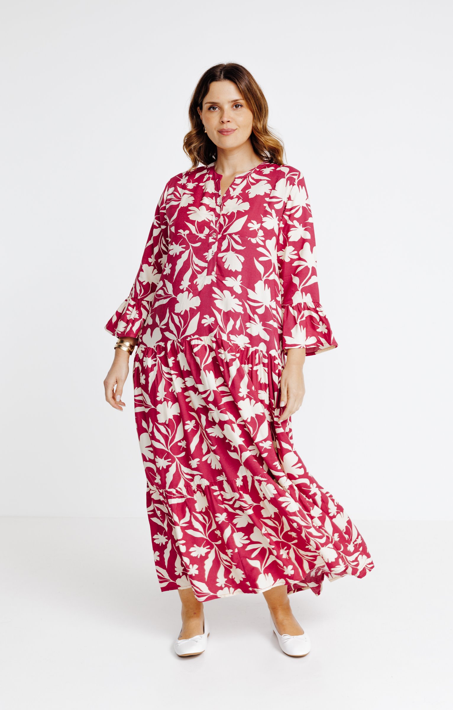 Robe longue imprimé bicolore - coloris PIVOINE - Toscane | Vêtements ...
