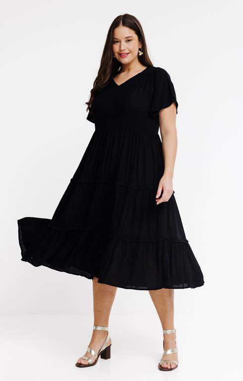 Robe longue évasée unie - coloris NOIR - Toscane | Vêtements grande taille