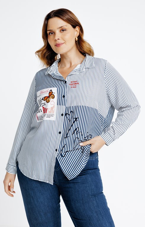 Chemise rayée avec patchs - coloris MARINE - Toscane | Vêtements grande ...