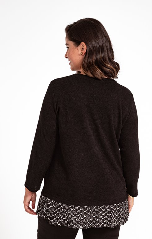PULL 2 EN 1 EFFET PLISSÉ BAS DE VÊTEMENT - 30,00€ - NOIR - Toscane
