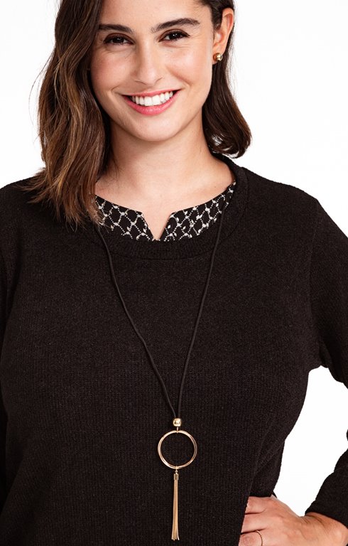 PULL 2 EN 1 EFFET PLISSÉ BAS DE VÊTEMENT - 30,00€ - NOIR - Toscane