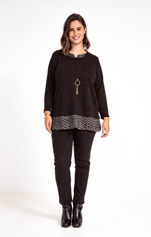 PULL 2 EN 1 EFFET PLISSÉ BAS DE VÊTEMENT - 30,00€ - NOIR - Toscane